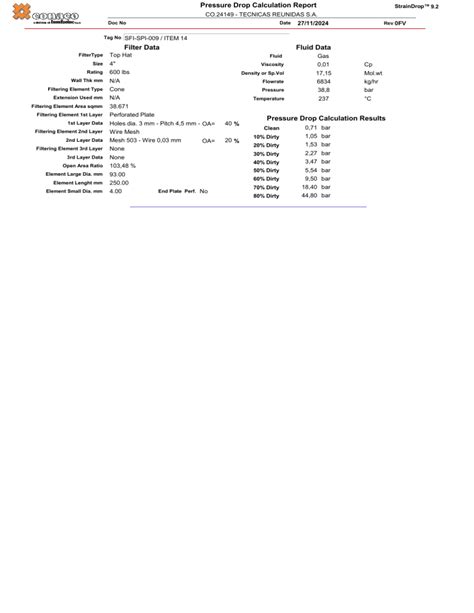 Pressure Drop Calculation Report Filter Analysis