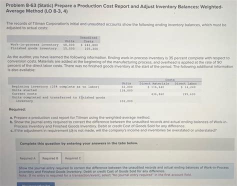 Solved Problem 8 63 Static Prepare A Production Cost