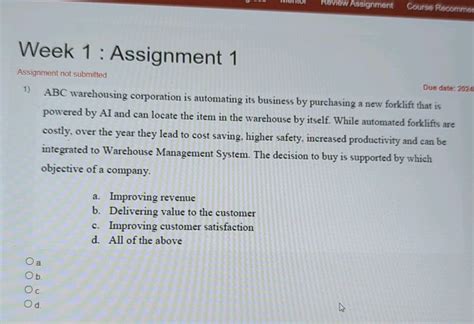 Week 1 Assignment 1 Assignment Not Submitted StudyX