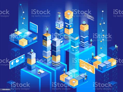기술 아이소메트릭 개념 디지털 블록은 서로 연결됩니다 3차원 형태에 대한 스톡 벡터 아트 및 기타 이미지 3차원 형태 개념 개념과 주제 Istock