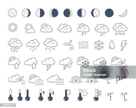 塗鴉天氣圖標包向量圖形及更多圖示圖片 圖示 天氣 簡易圖畫 Istock