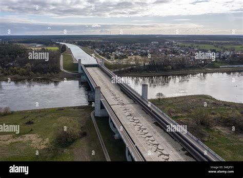 Trough Bridge Without Water Was Pumped Out For Cleaning Mittellandkanal Flows Into Bridge Over