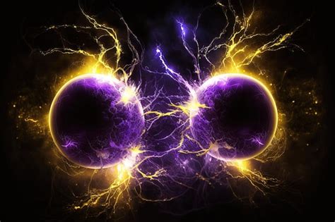 보라색과 노란색으로 번쩍이는 공 모양의 번개 이미지 Generative Ai 프리미엄 사진