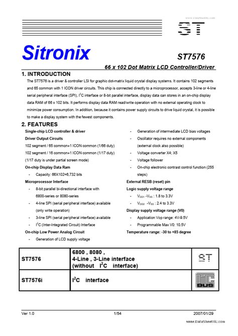 St7576 Dot Matrix Lcd Controller Driver Sitronix Technology