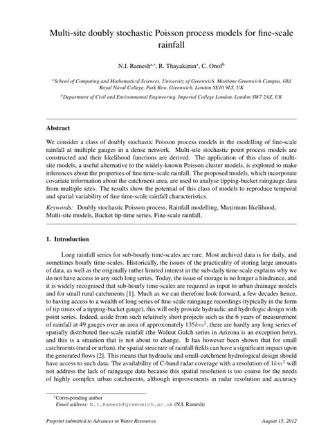 Pdf Multi Site Doubly Stochastic Poisson Process Models For Fine Scale Rainfall
