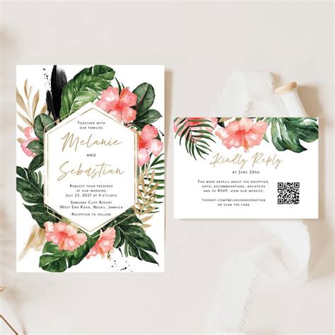 Hawaii Wedding Invitation With Qr Code Printed Tropical Destination Wedding Qr Code Wedding