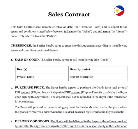 Sales Contract In Philippines Download Word Template Doc