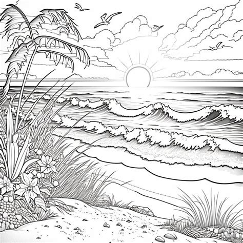 Beach Scene Coloring Pages Bundle 2 Png Digital Download Pages Beach
