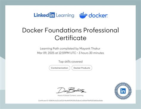 Just Finished The Learning Path “docker Foundations Professional Certificate” Mayank Thakur