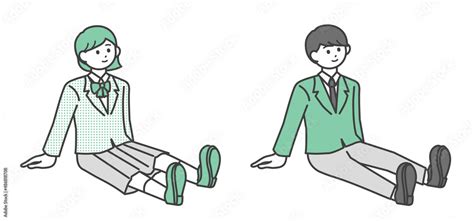 地べたに座っている学生の男の子と女の子のイラスト素材セット Stock Vector Adobe Stock