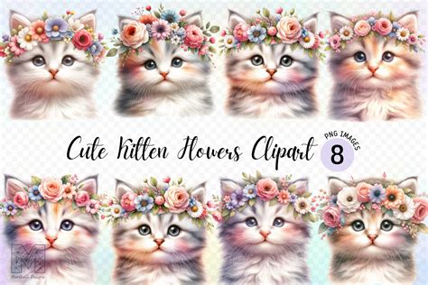 Kitten Clipart Flowers Clipart Graphic By Marshall Designs · Creative
