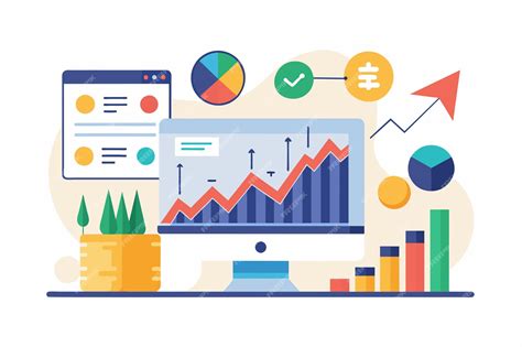 Premium Vector A Computer Screen Displaying Multiple Graphs And Arrows In A Simple And