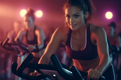 Premium Photo A Gym Instructor Leading A Spin Class With Partici 00129 03