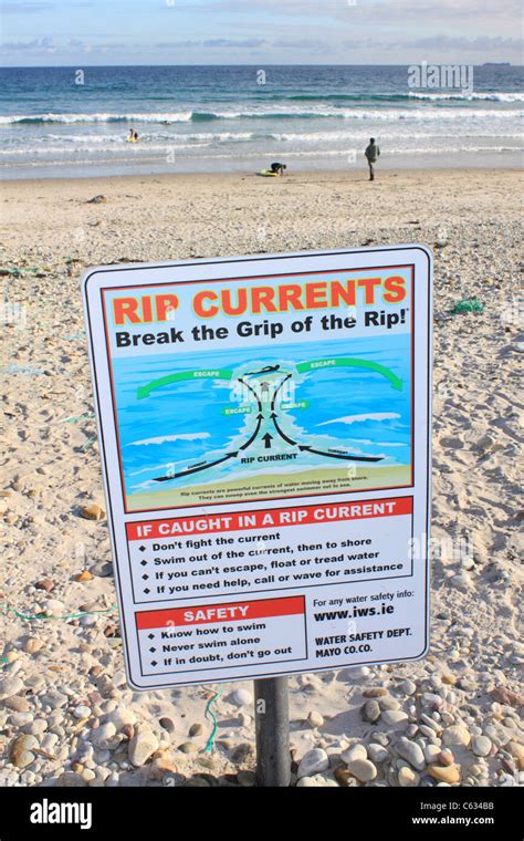 Rip Current Warning Sign On The Beach At Keel Achill Island Ireland
