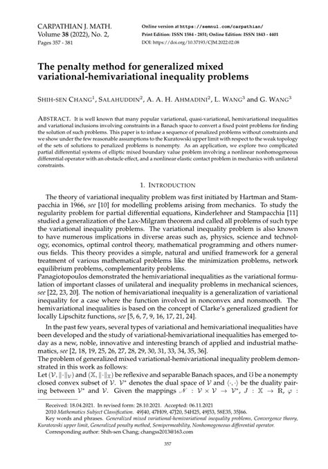 Pdf The Penalty Method For Generalized Mixed Variational Hemivariational Inequality Problems