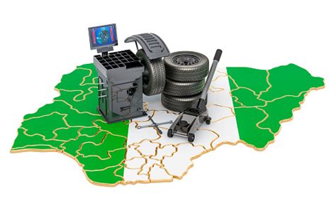 나이지리아 컨셉의 타이어 피팅 및 자동차 서비스 흰색 배경에서 격리된 3d 렌더링 3차원 형태에 대한 스톡 사진 및 기타 이미지 3차원 형태 개념 개념과 주제