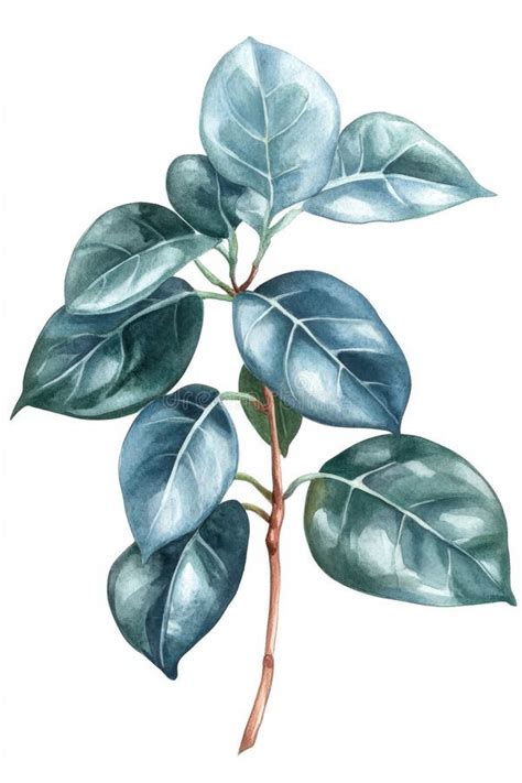 Detailed Illustration Of Ficus Elastica Leaves On A White Background