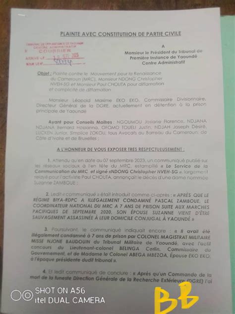 Plainte De Maxime Eko Eko Contre MRC Et Paul Chouta Pour Diffamation