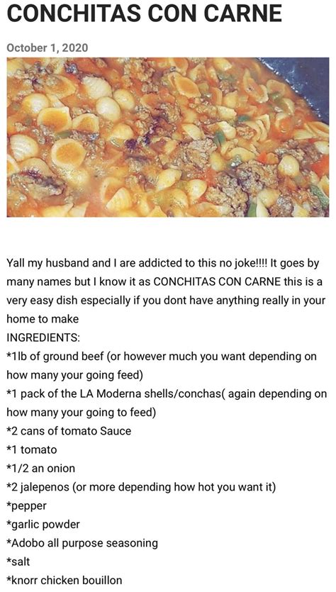 Authentic Mexican Conchitas Con Carne Recipe Conchitas Con Carne