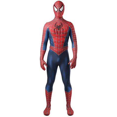 Tobey Maguire Spiderman คอสเพลย์ซูเปอร์ฮีโร่สีดำแดง Raimi ชุดเสื้อผ้า