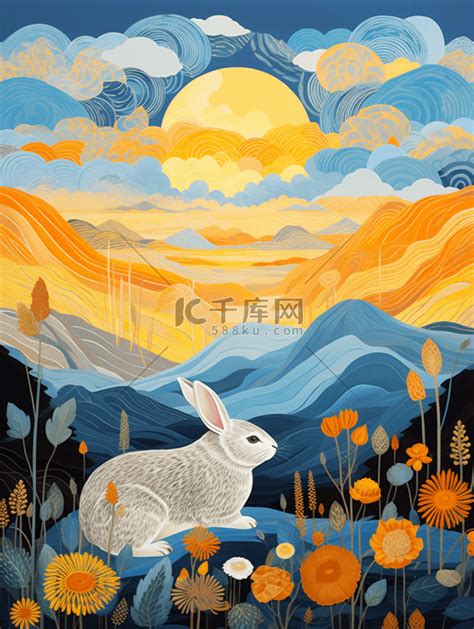 中秋节玉兔赏月5插画图片 千库网