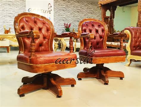 360 Degree Revolving Office Chair In Teak Wood