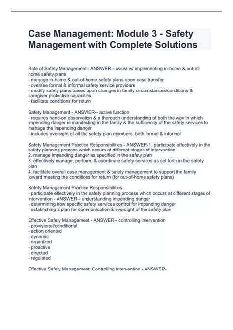 Case Management Module 3 Safety Management With Complete Solutions