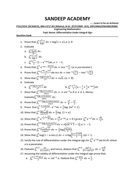 Differentiation Under Integral Sign Download Free Pdf Mathematics Science