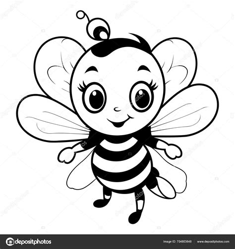 Мила Мультяшна Бджола Чорно Біла Векторна Ілюстрація Розмальовки Стоковий вектор ©flatart 704803648