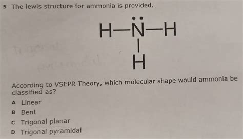 Solved 5 The Lewis Structure For Ammonia Is Provided H N H