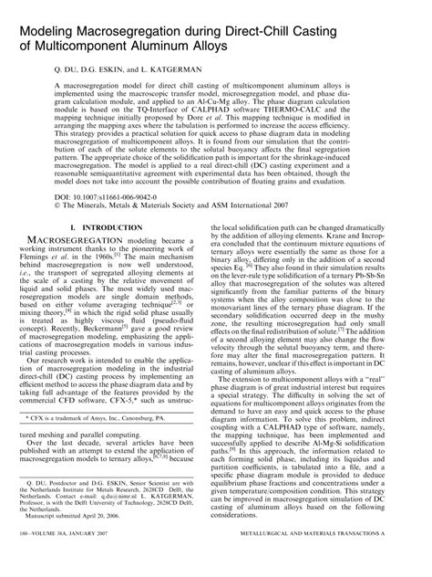 Pdf Modeling Macrosegregation During Direct Chill Casting Of Multicomponent Aluminum Alloys