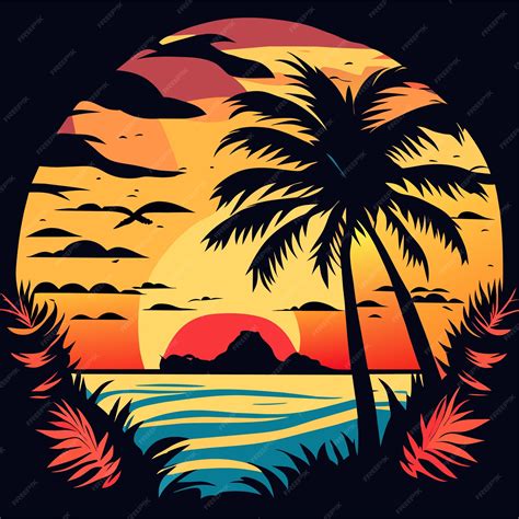 Premium Vector Beach Sunset Landscape