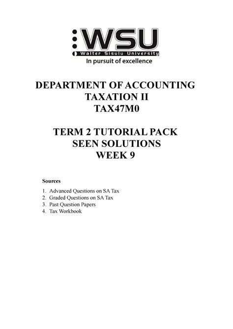 TAX47M0 Term 2 Tutorial Pack Solutions 2023 DEPARTMENT OF ACCOUNTING