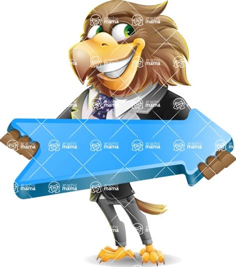 Patriotic American Eagle Cartoon Character With Positive Arrow