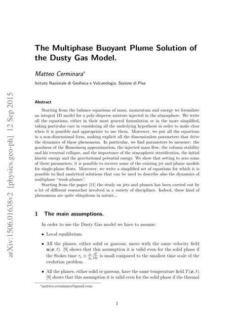 Pdf The Multiphase Buoyant Plume Solution Of The Dusty Gas Model