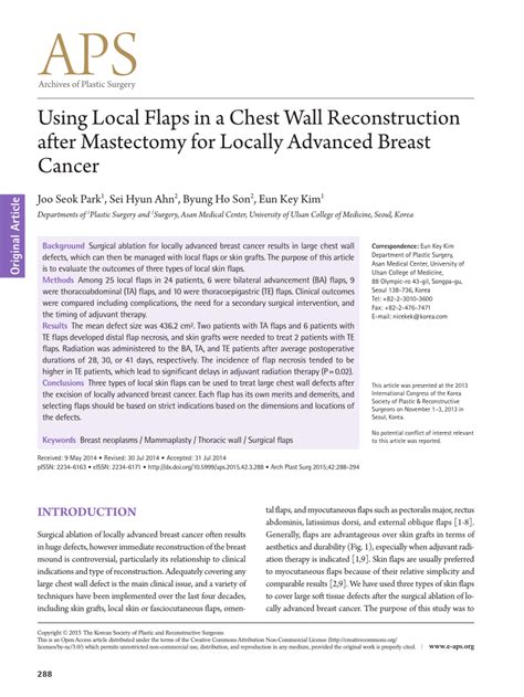 Pdf Using Local Flaps In A Chest Wall Reconstruction After Mastectomy