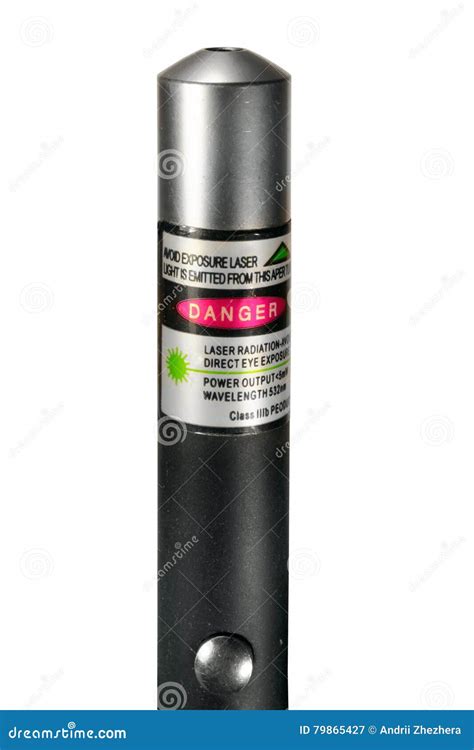 Green Laser Pointer With Warning Label Isolated On White Stock Image