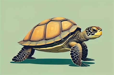 Illustration Of A Turtle On A Green Background In Cartoon Style Ai Generative Stock Image