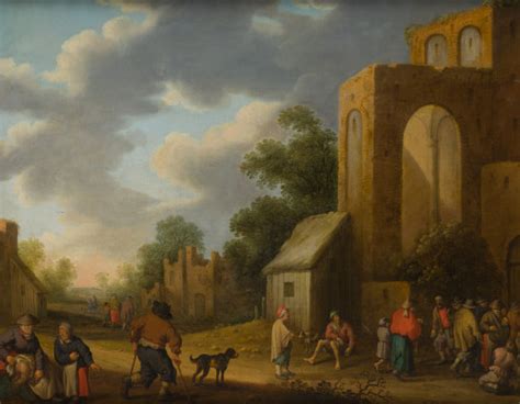 Cornelis Droogsloot O Drochlot Paisaje Con Aldea Y Personajes Óleo