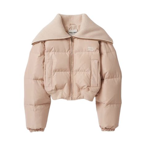 W 미우 미우 크롭 벨벳 다운 자켓 아이보리 Miu Miu Kream