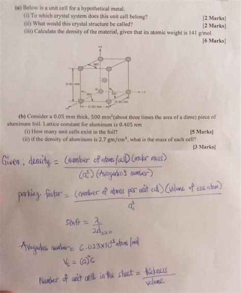 Solved A Below Is A Unit Cell For A Hypothetical Metal