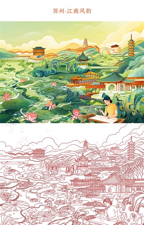 国风插画国潮插画描边插画传统文化