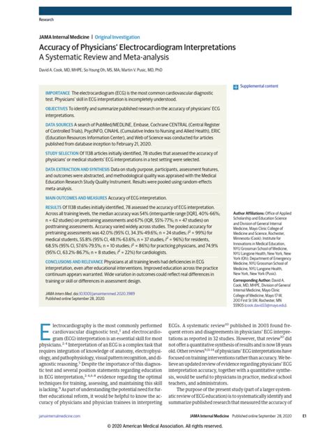 5 Accuracy Of Physicians Electrocardiogram Interpretations Pdf Systematic Review Meta