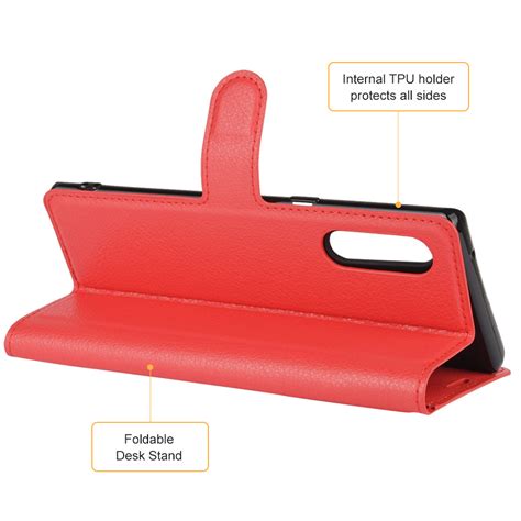 Leather Wallet Case For LG Velvet G Red