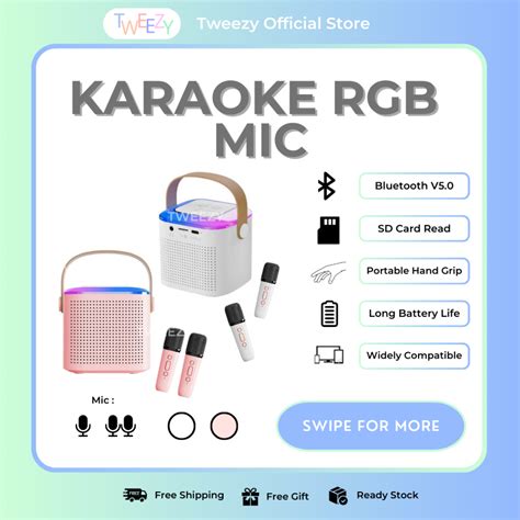Jual Speaker Bluetooth 2 Mic Set Wireless Portable Lampu LED RGB Karaoke KTV Cute Wireless Lucu