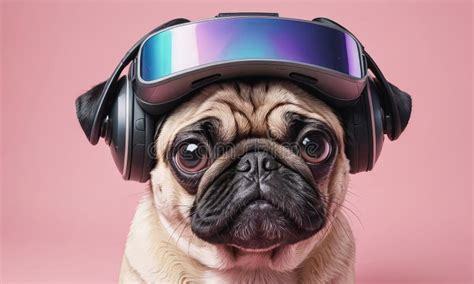 Pug Wearing Virtual Headset Stock Illustration Illustration Of