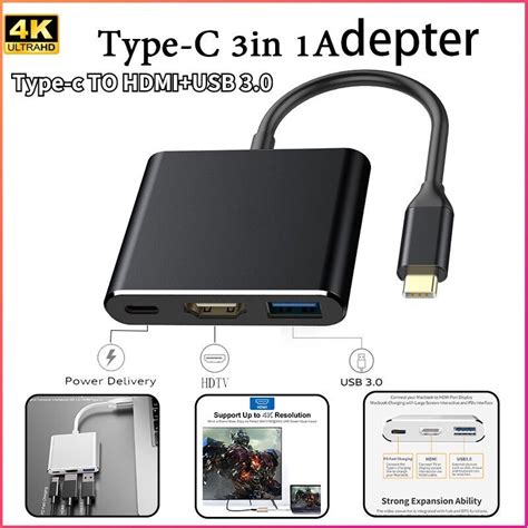 FREESHIPHub Type C 3in1 Cổng chuyển đổi HUB USB Type C to HDMI USB 3 0 PD Type C cho