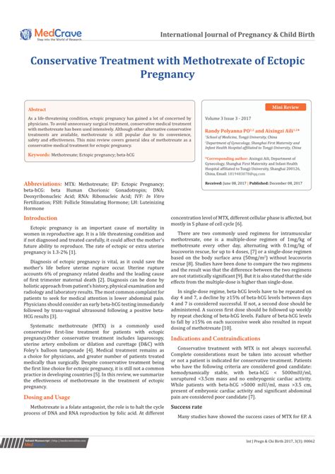Pdf Conservative Treatment With Methotrexate Of Ectopic Pregnancy
