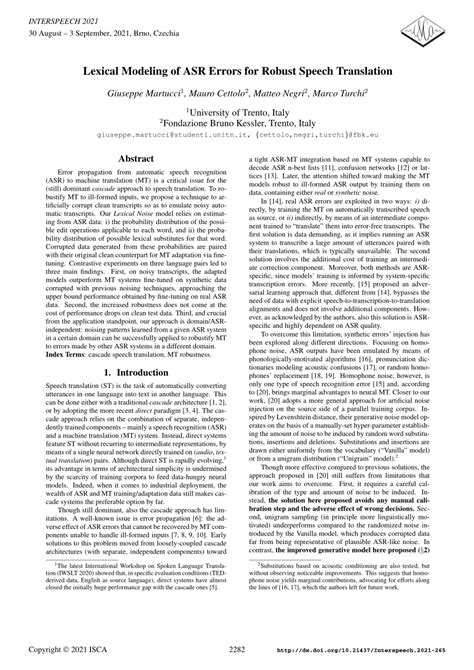 Pdf Lexical Modeling Of Asr Errors For Robust Speech Translation