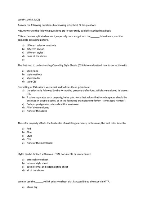Week4 Unit4 MCQ KFL Activities Or Lesson Plans Designed To Enable